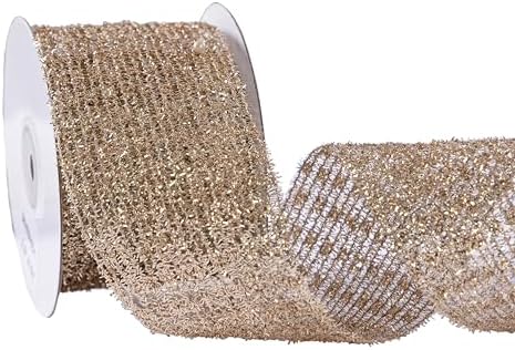 Amazon.com: CSZD RIBBON Gold Stretchable Glitter Metallic Mesh Ribbon ...