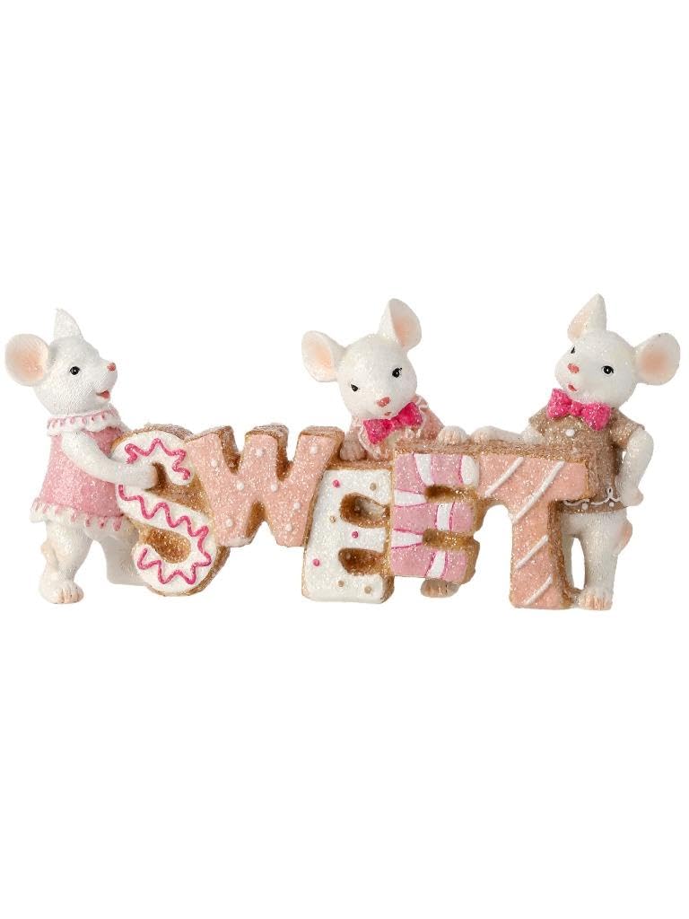 Amazon.com: 9" Sweet Pink Red Gingerbread Mice and Cookie Christmas ...