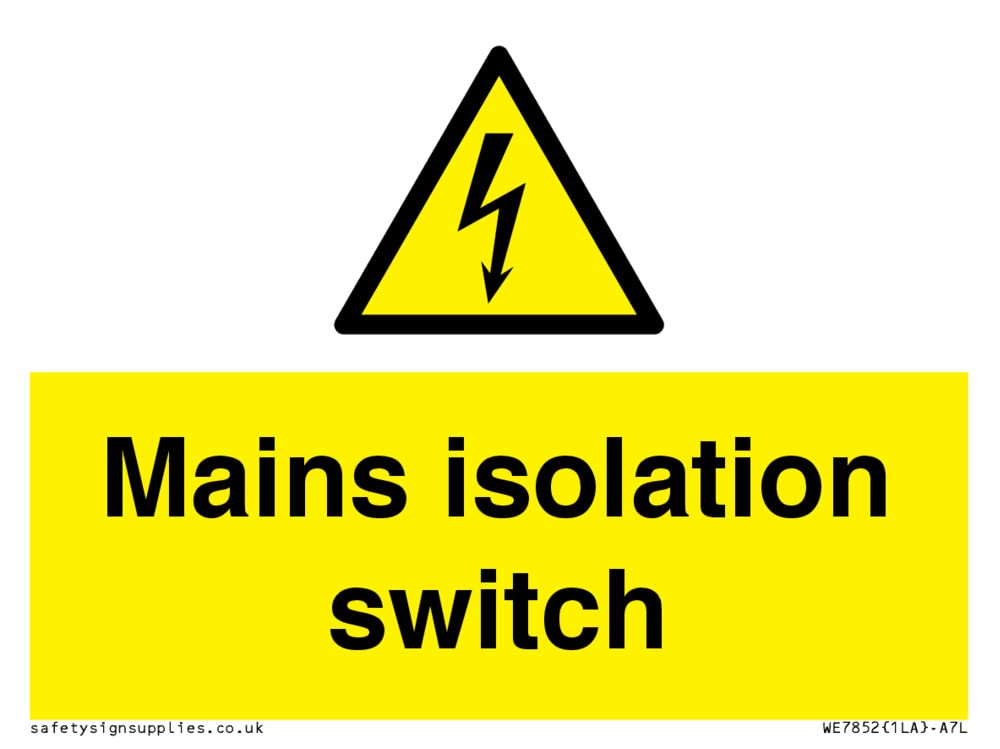 Viking Signs Mains isolation switch Sign - 100x75mm - A7L,Yellow/White ...