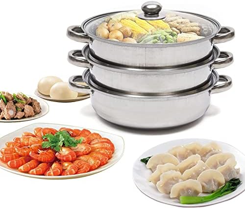 Induction Hob Stainless Steel 3 & 4 Tier Steamer Cooking Cookware Pot ...