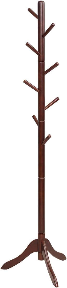 Amazon.com: Tangkula Wooden Tree Coat Rack Freestanding, Entryway Coat ...