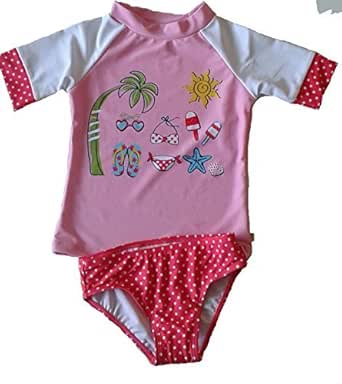 Amazon.com: Floatimini Little Girls Pink Rash Guard Beach Set Swimsuit ...