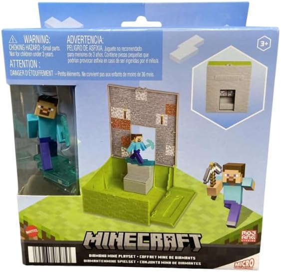 Mattel - Minecraft Micro Collection - Steve /w Diamond Mine Playset ...