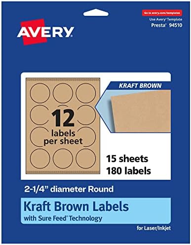 Amazon.com : Avery Kraft Brown Round Labels with Sure Feed, 2.25 ...
