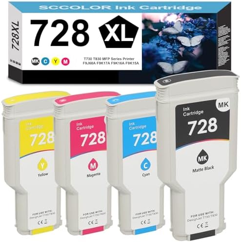 Amazon.com: 728 Ink Cartridges 4-Pack (300ml Matte Black / 130ml Cyan ...