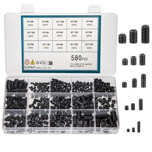QOOSIKICC 580pcs Set Screws, M3 M4 M5 M6 M8 Set Screw Assortment Kit ...