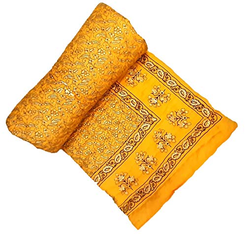 Krishna Bag Store Jaipuri Inner Cotton Outer Silk Rajai(Yellow_Standard ...