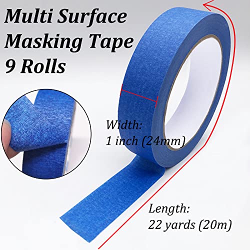 Snapklik.com : 9 Rolls Blue Painters Tape, Multi Surface Masking Tape 1 ...