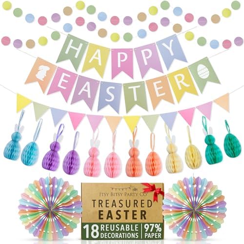 YLAB 80 Easter Paper Chain Decorations – Colourful Bunny, Egg & Flower ...