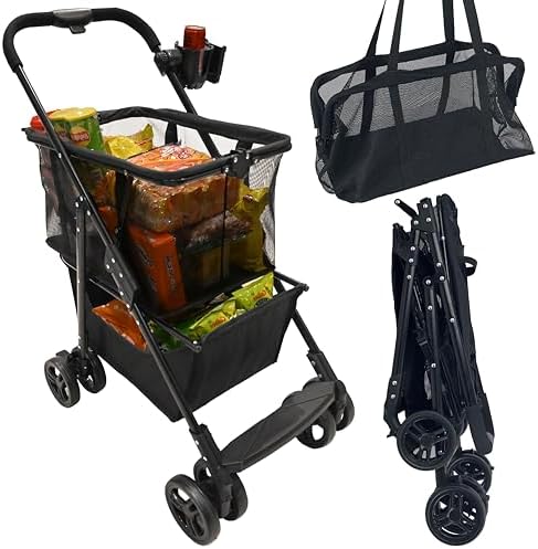 Amazon.com: Portable Folding Shopping Cart with Wheels, 80lbs Multi Use ...