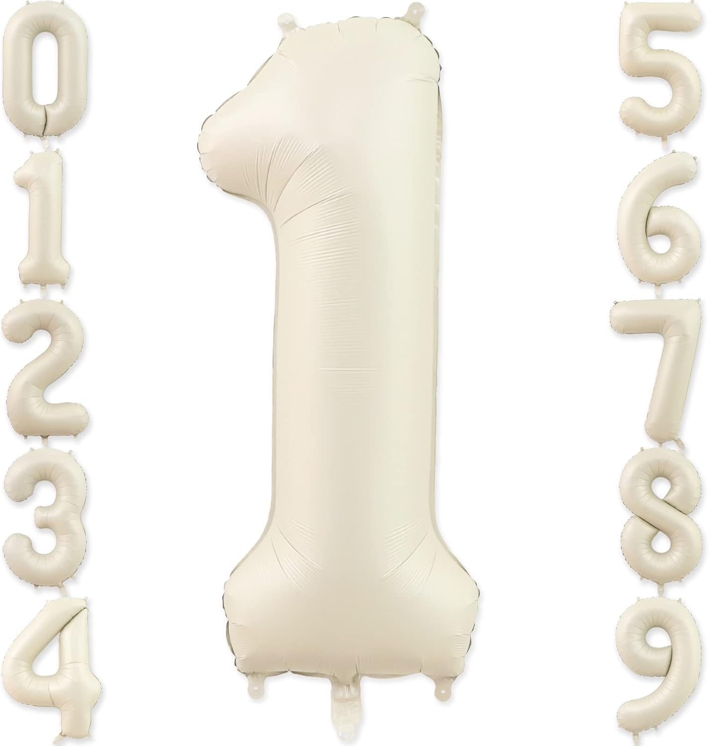 Amazon.com: 1 Balloon, Number 1 Balloons 40 Inch, Sand White Large Big ...