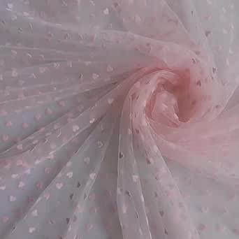 Amazon.com: 35 * 59In Pink Flocked Heart Print Mesh Tulle Lace Fabric ...