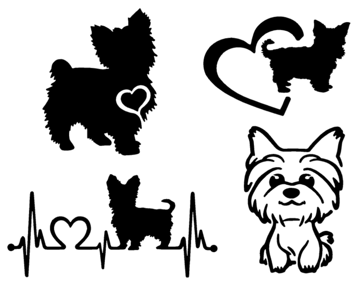 Amazon.com - Yorkshire Terrier Decal 4 Pack: Yorkie Silhouette, Yorkie ...