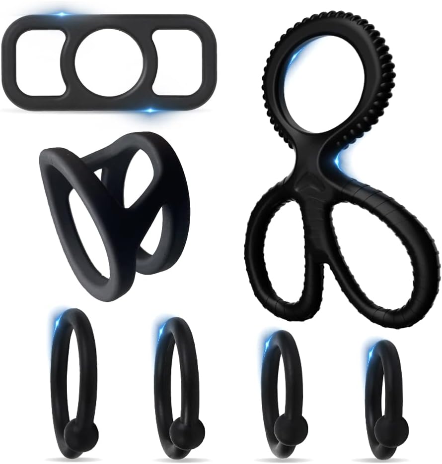 7 PCS Anneau Pénien Cock Ring Set avec Scrotum Anneau Ceinture Silicone ...