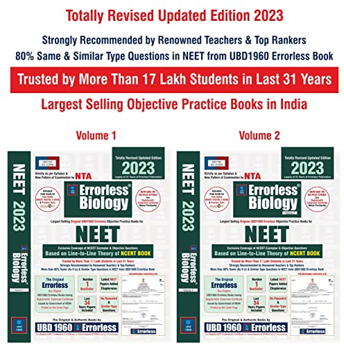 Buy Errorless Biology NEET 2023 (Vol 1 & 2) - NTA & NCERT Based New ...