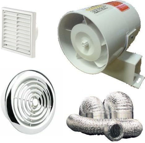 SF100T Timer, 5m Alu Duct, 2100C, FG4 White Complete Inline Extractor ...