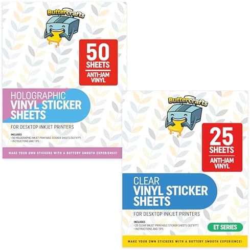 Amazon.com : Buttercrafts Printable Vinyl Sticker Paper - 75 Sheets ...