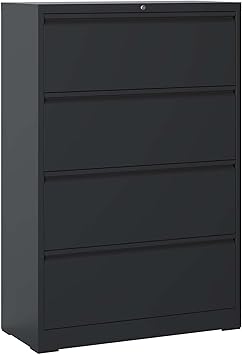 Amazon.com: Adigyco Lateral File Cabinet 4 Drawer, Black Filing Cabinet ...