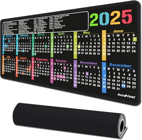 AccuPrints Anti-Slip Mouse Pad with 2025 Calendar Year,Size 28 x 60 cm ...