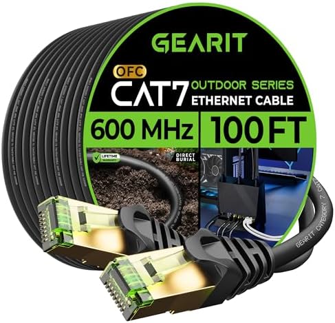 GearIT Cat7 Outdoor Ethernet Cable (100ft) SFTP Shielded Foil Twisted ...