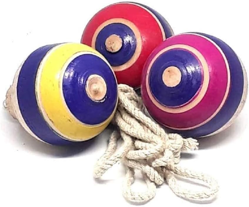 Buy Spinning Tops Wooden Toy for Kids with Thread (Pack of 3)| Lattoo ...
