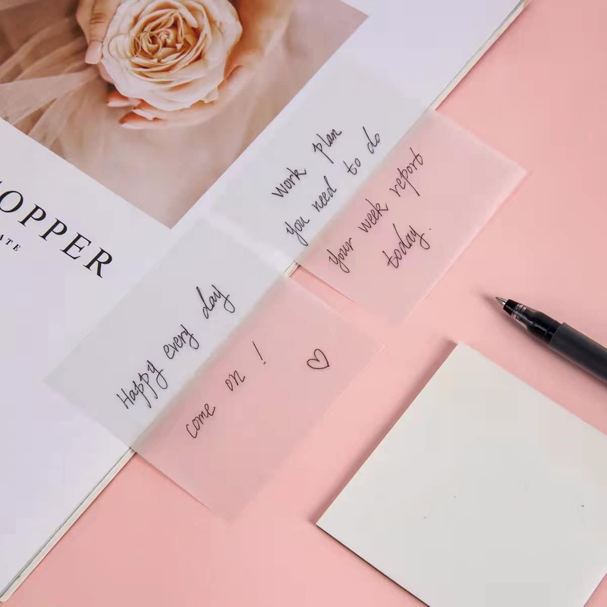 Rojdeal Transparent Sticky Notes Pad 3 x 3 Inch, for Books Message ...