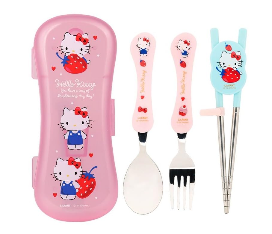 Amazon.com: Lilfant Cute Fork, Spoon, and Chopsticks Flatware Set with Case, Stainless Steel ...