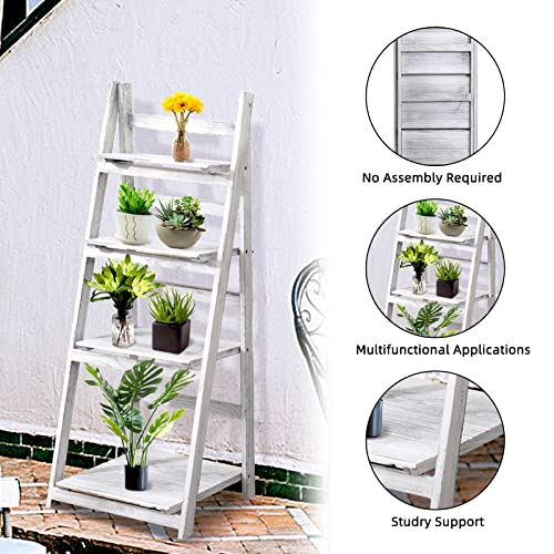 Snapklik.com : Foldable Plant Shelf, White Ladder Shelf, Wood Rustic ...