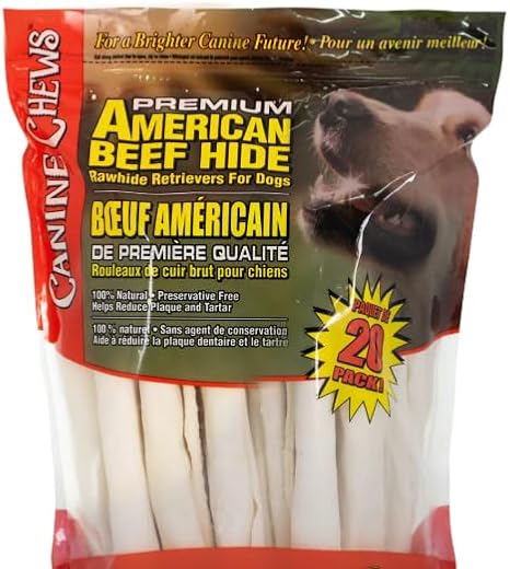 Canine Chews Premium Rawhide Dog Chews – 20 Pack, (4.18 lbs), 100% ...