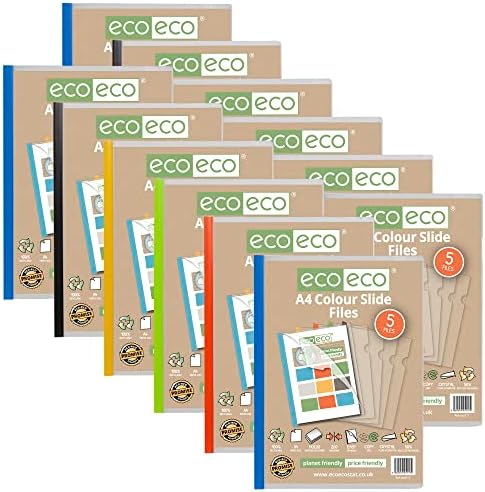 eco-eco A4 50% Recycled Bag 5 Easy Slide Files, Coloured Clip bar ...