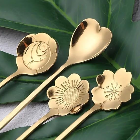 Buy SUPERMART INDIA Golden Spoons Coffee Spoon Flower Teaspoons ...