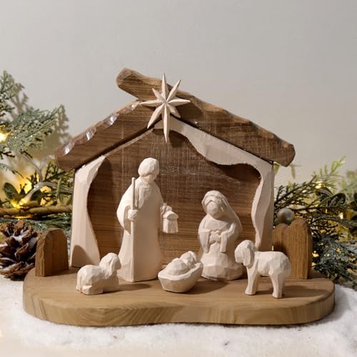 Amazon.com: Pawliss 6Pcs Nativity Sets & Figures, Rustic Christmas Wood ...