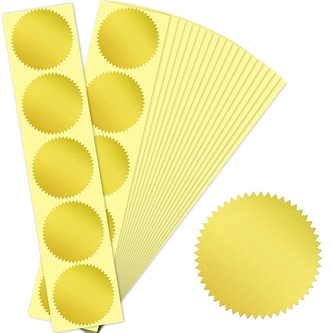 Mudrak Prints Golden Foil Metalic Notary Stickers, 1.65/4.2 cm Round ...