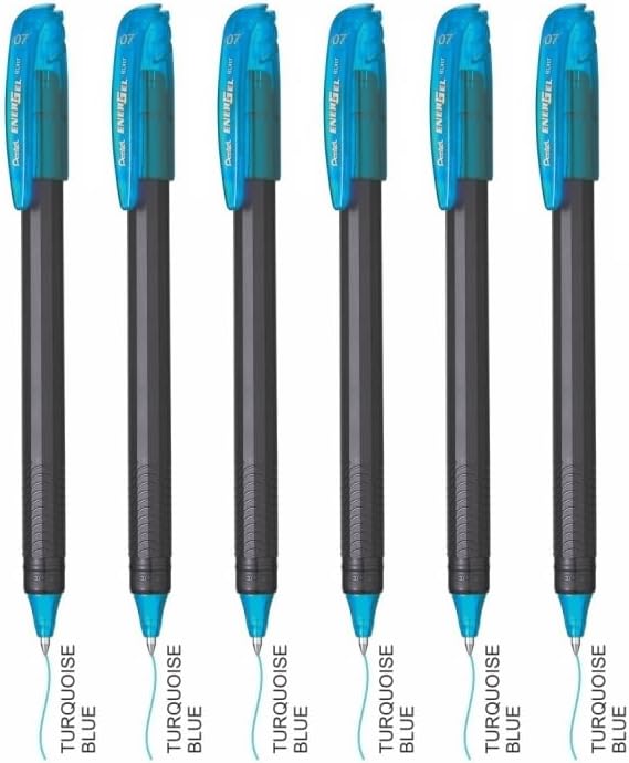 Pentel EnerGel 0.7mm Metal Tip Roller Gel Pen (Turquoise Blue, Pack of ...