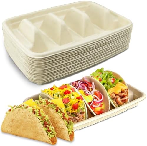 YYBD 30Pcs Taco Plates Natural Bagasse Fiber Food Holder Stands with ...