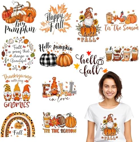 Amazon.com: 12 Sheets Fall Heat Transfers Vinyl,Fall Iron On Transfers ...