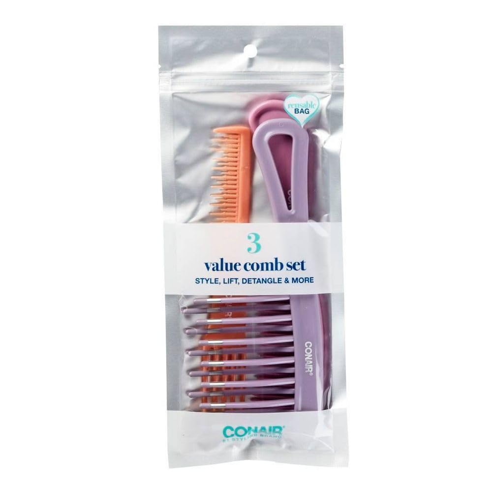 Amazon.com : Conair Style, Lift & Detangle 3-Piece Value Comb Set, Wide ...