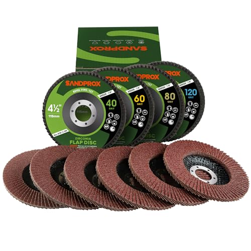 SANDPROX Flap Discs 10 PCS 4.5 x 7/8 Inch Flap Wheel 40/60/80/120 Grit ...