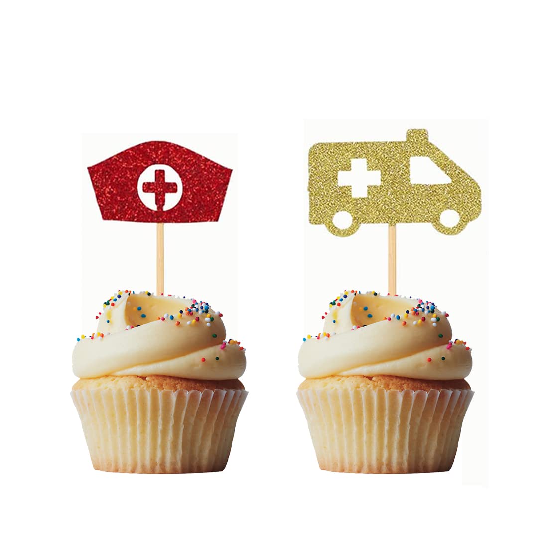 Amazon.com: Morndew 24 PCS Ambulance nurse cap Cupcake Toppers for ...
