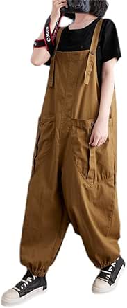 Amazon | [JIANGWEI] サロペット レディース パンツ オーバーオール レディース オールインワン 大きいサイズ 作業ズボン ワークパンツ つなぎ ワイドパンツ 体型カバー ...