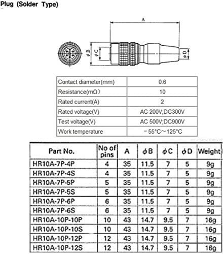 Eonvic Hirose 6Pin Connector HR10A-7P-6P(73) HR10A Male Plug Connector ...