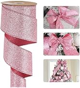 Amazon.com: HUIHUANG Pink Wired Satin Ribbon with Glitter Stripe Edges ...