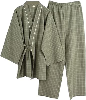 thefancypumpkin Men's Japanese Style Robes Pure Cotton Kimono Pajamas Suit Dressing Gown Set-#07 ...