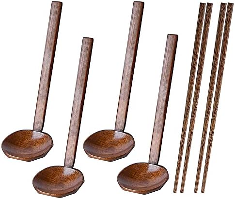 QELLON 4 Pieces Japanese Long Handle Spoon Ramen Spoon Wooden Hot Pot ...