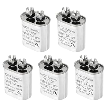 PATIKIL 5uF 5MFD 370-440V Dual Round Run Capacitor, 5Pcs CBB65 Capacitors AC Motor Start ...