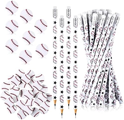 Amazon.com : Tinlade 72 Pcs Baseball Pencils and Erasers for Kids Fun ...