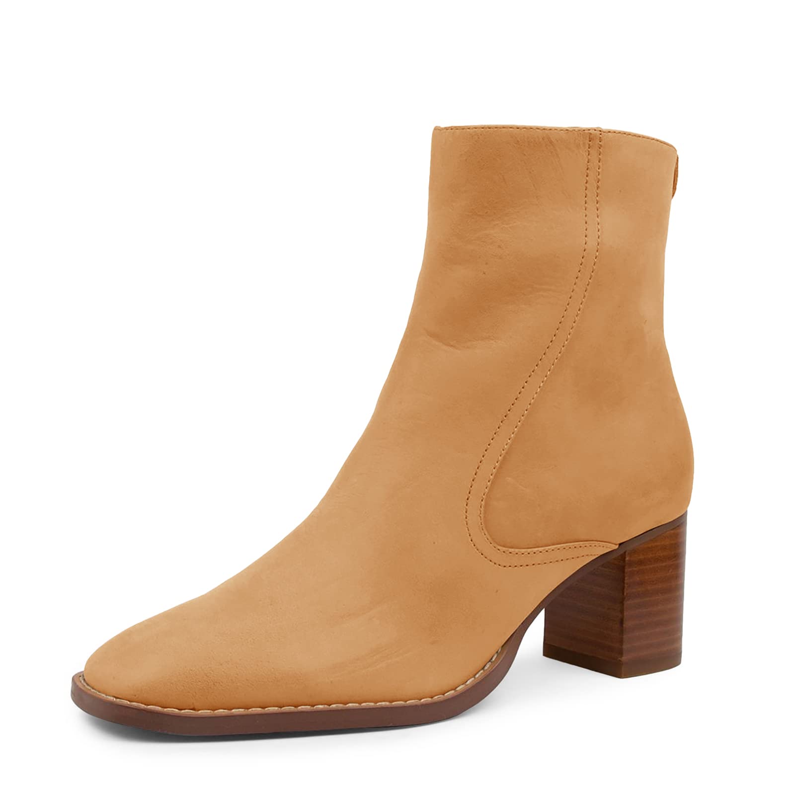 Womens Square Toe Ankle Boots Chunky Stacked Block High Heel Zip Up ...