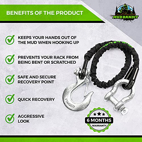 Mud Bandit ATV Recovery Strap with Winch Hook and D Ring Shackle, Tow ...