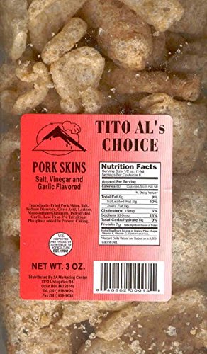 Amazon.com: Tito Al's Choice Fried Pork Skins 3 Oz (Pack of 2) (Salt ...