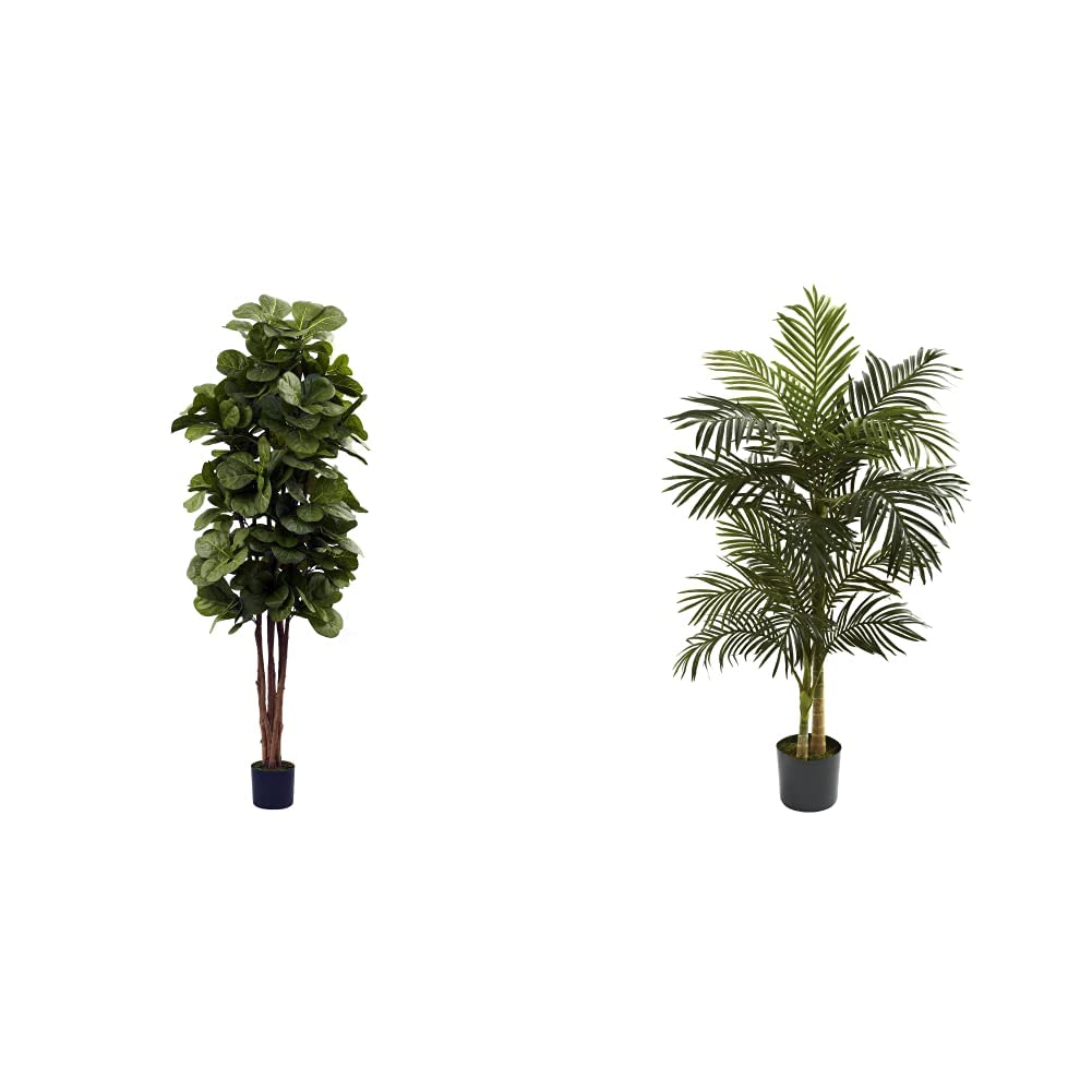 Nearly Natural 6ft Fiddle Leaf Fig Artificial Tree and 5ft. Golden Cane ...